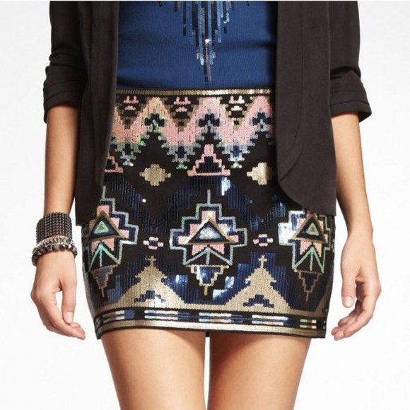 Skirts | Express Aztec Sequin Colorful Mini Skirt | Poshmark